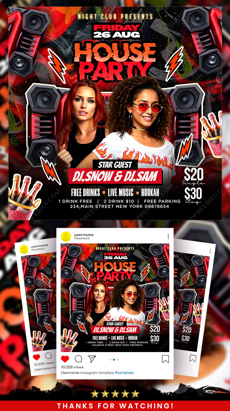 House Party Social Media Flyer PSD Template | PSDFreebies.com