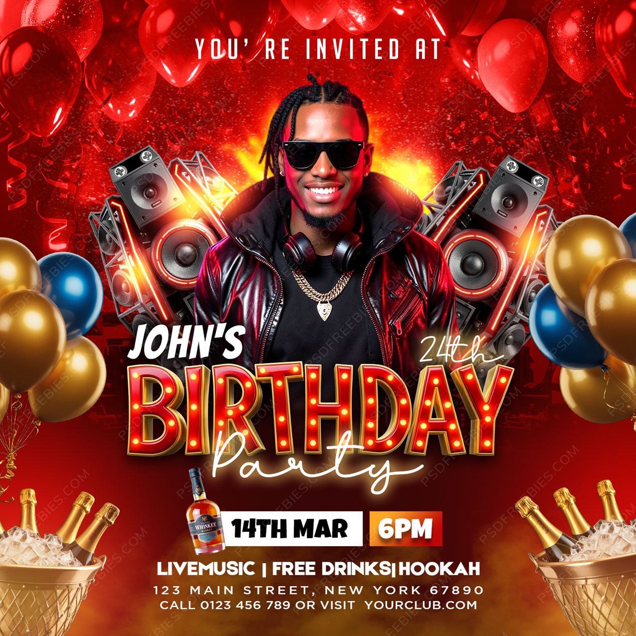 Birthday Club Party Social Media Flyer PSD Template | PSDFreebies.com