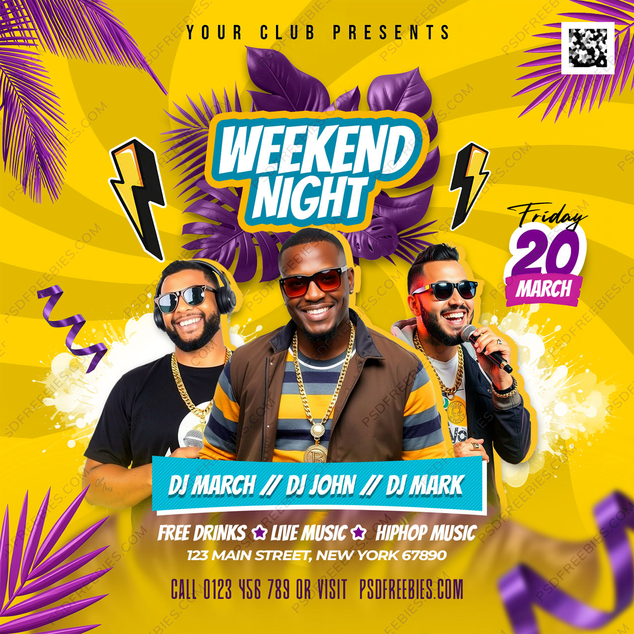 Editable Weekend Night DJ Party Social Media Flyer PSD | PSDFreebies.com