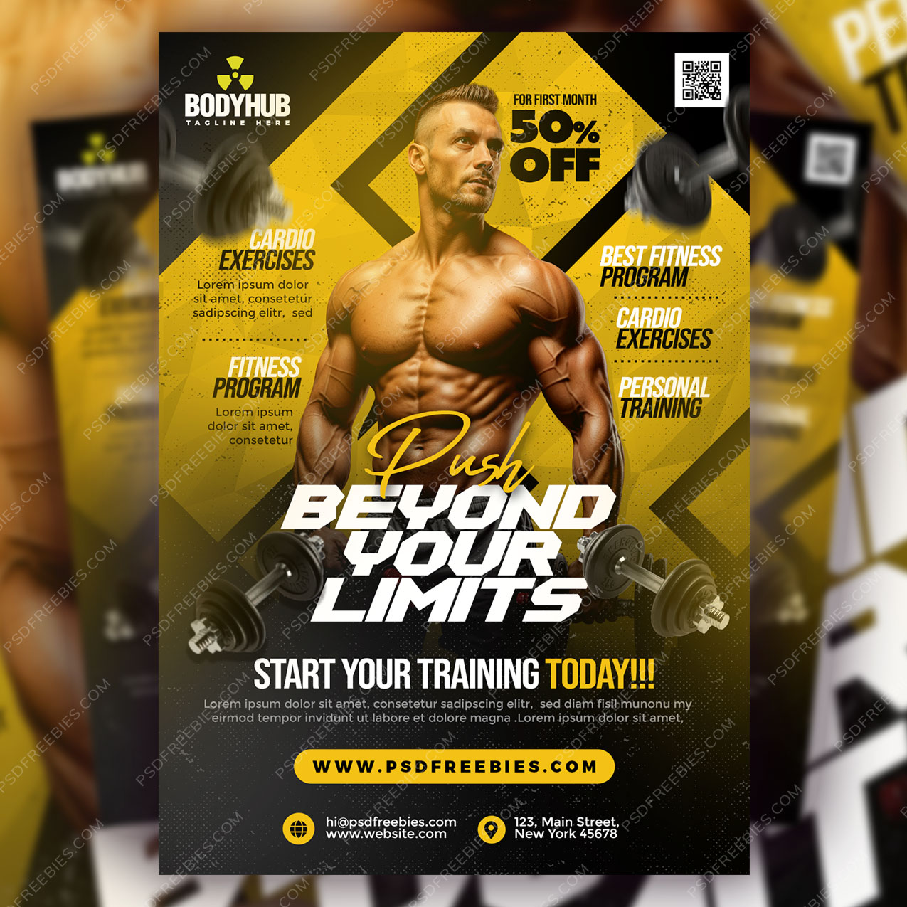 Bodybuilding Gym Business Promotional Flyer PSD | PSDFreebies.com