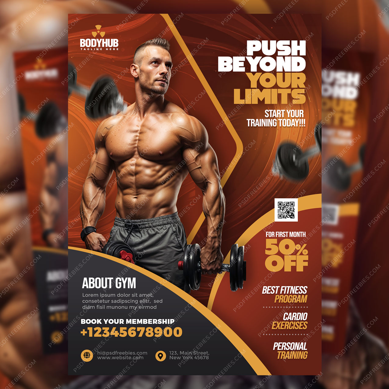 Bodybuilding Gym Promotional Flyer PSD Template | PSDFreebies.com