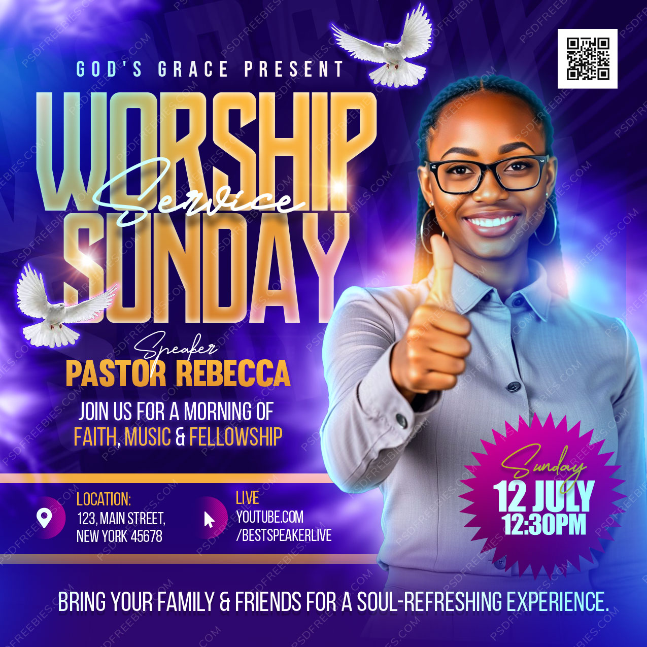 Sunday Church Worship Social Media Post PSD | PSDFreebies.com