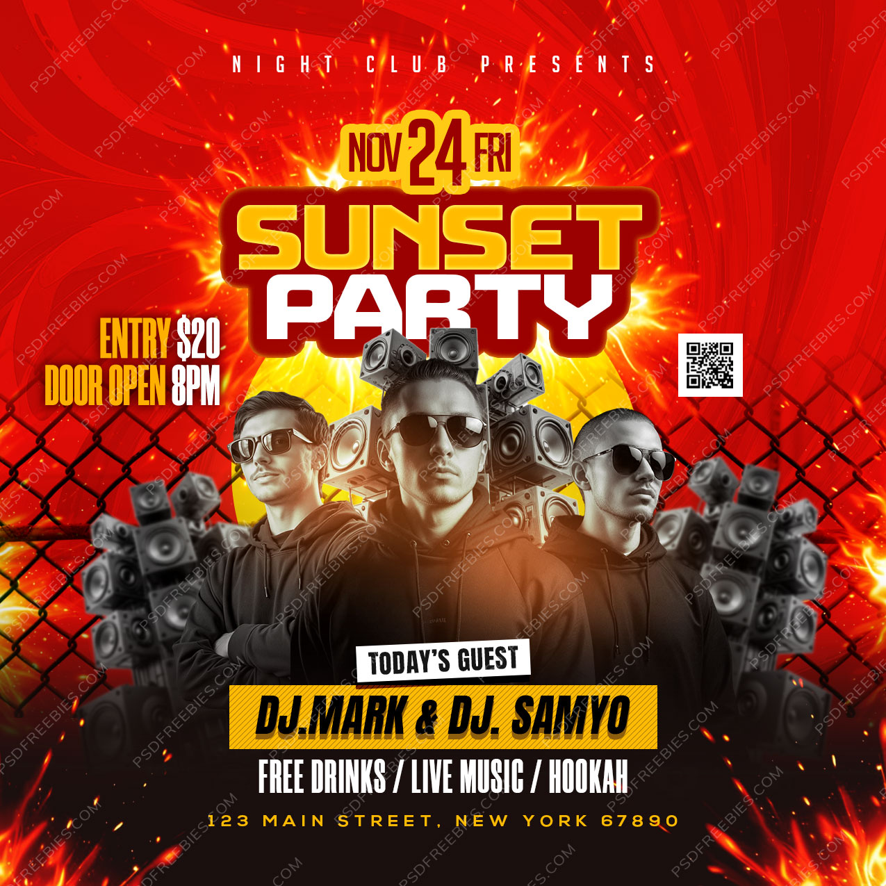 Sunset DJ Party Social Media Post PSD | PSDFreebies.com