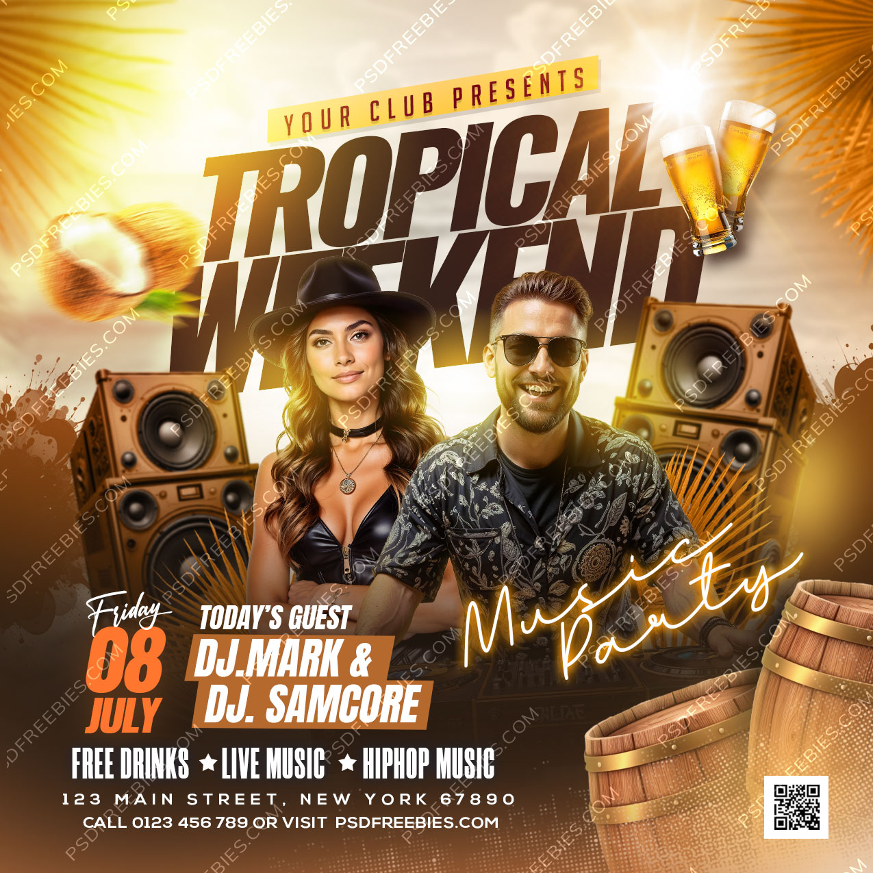 Tropical Weekend Club Party Post PSD | PSDFreebies.com