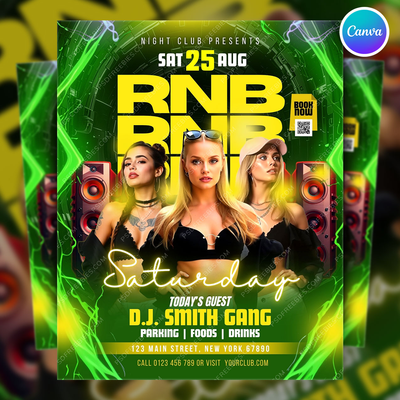 RNB Weekend Club Flyer Canva Template | PSDFreebies.com