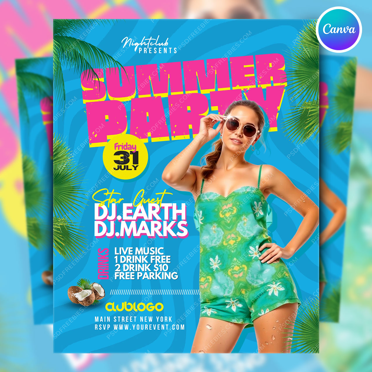 Colorful Summer Theme Party Flyer Canva Template | PSDFreebies.com
