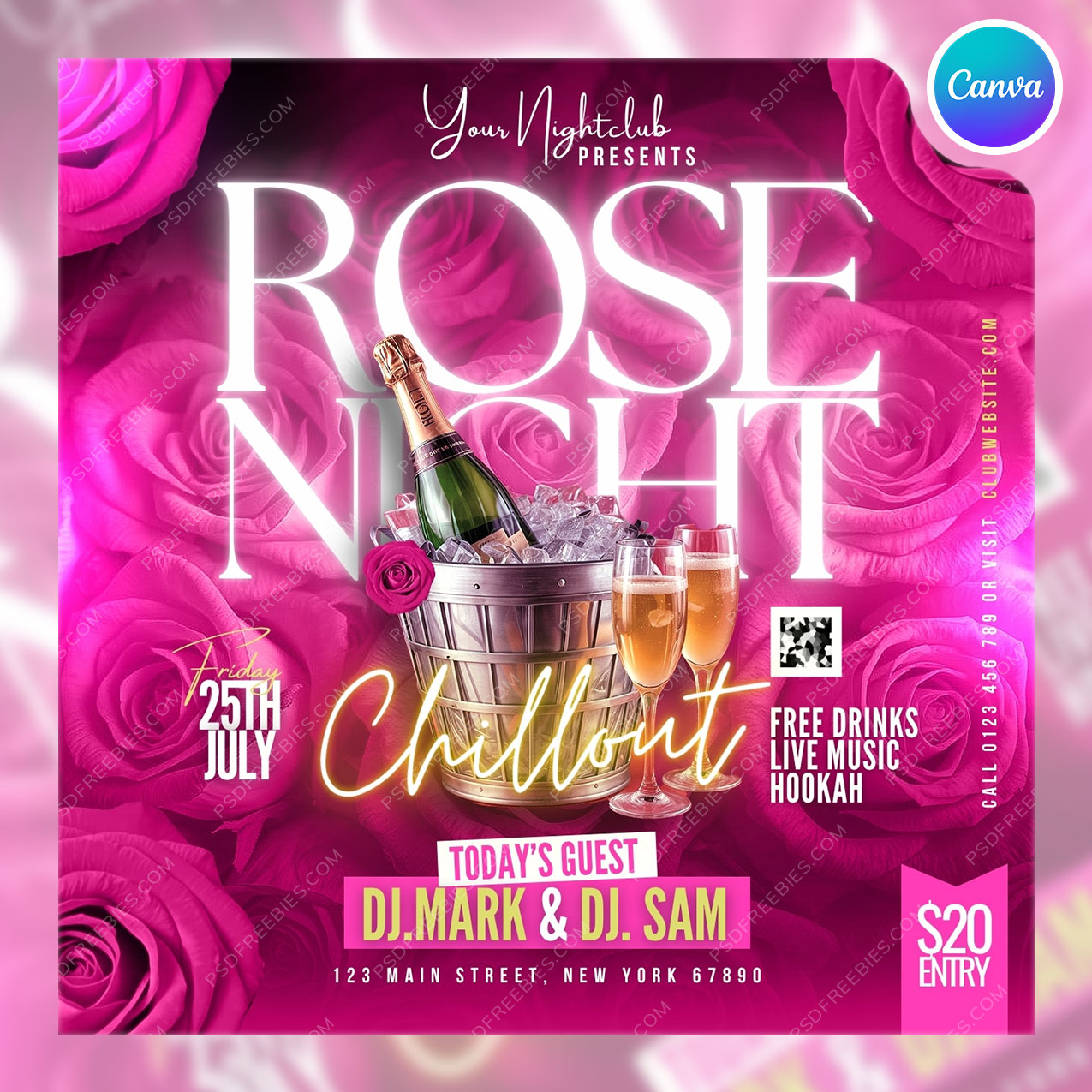 Rose Night Party Social Media Flyer Canva | PSDFreebies.com