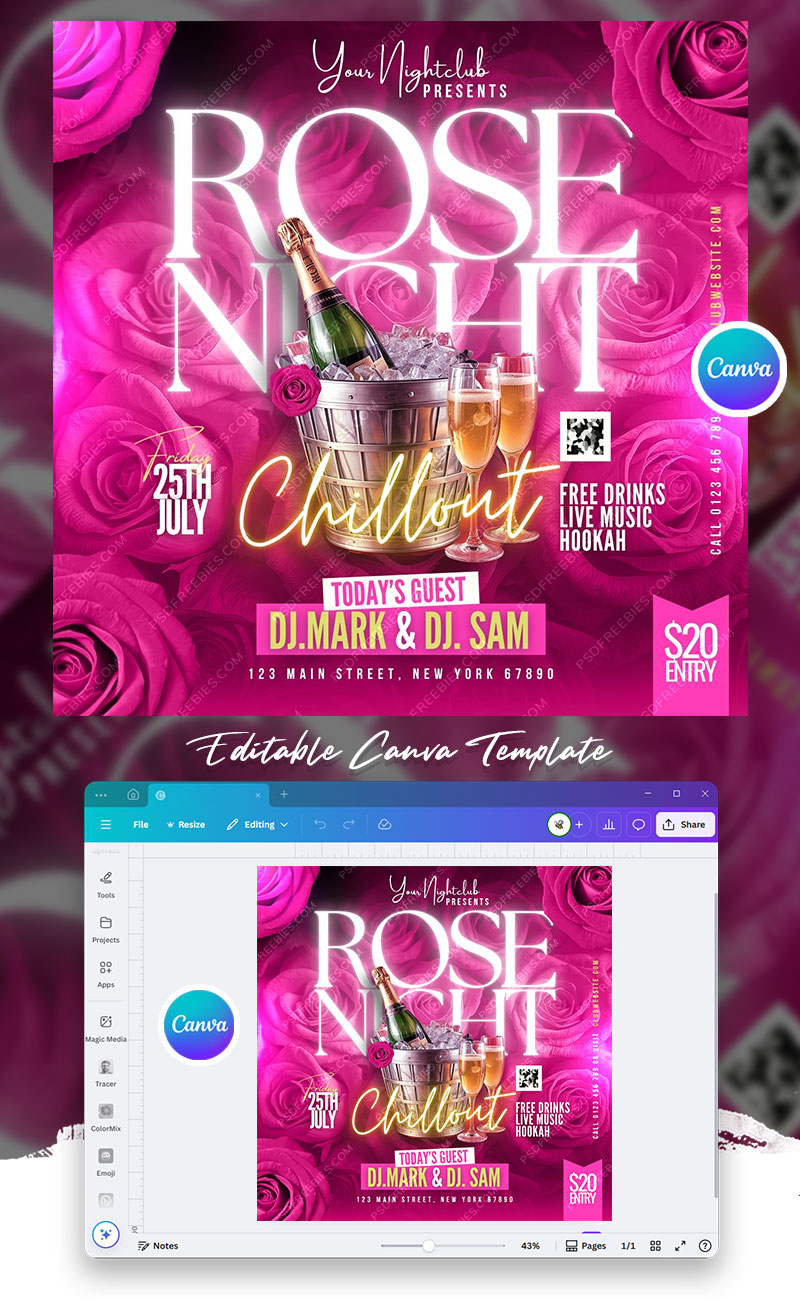 Rose Night Party Social Media Flyer Canva | PSDFreebies.com