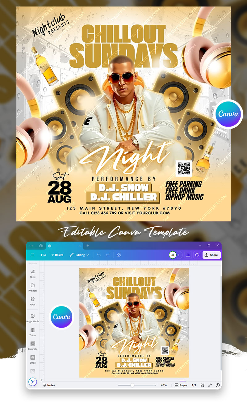 Chillout Sunday Night Club Party Flyer Canva | PSDFreebies.com