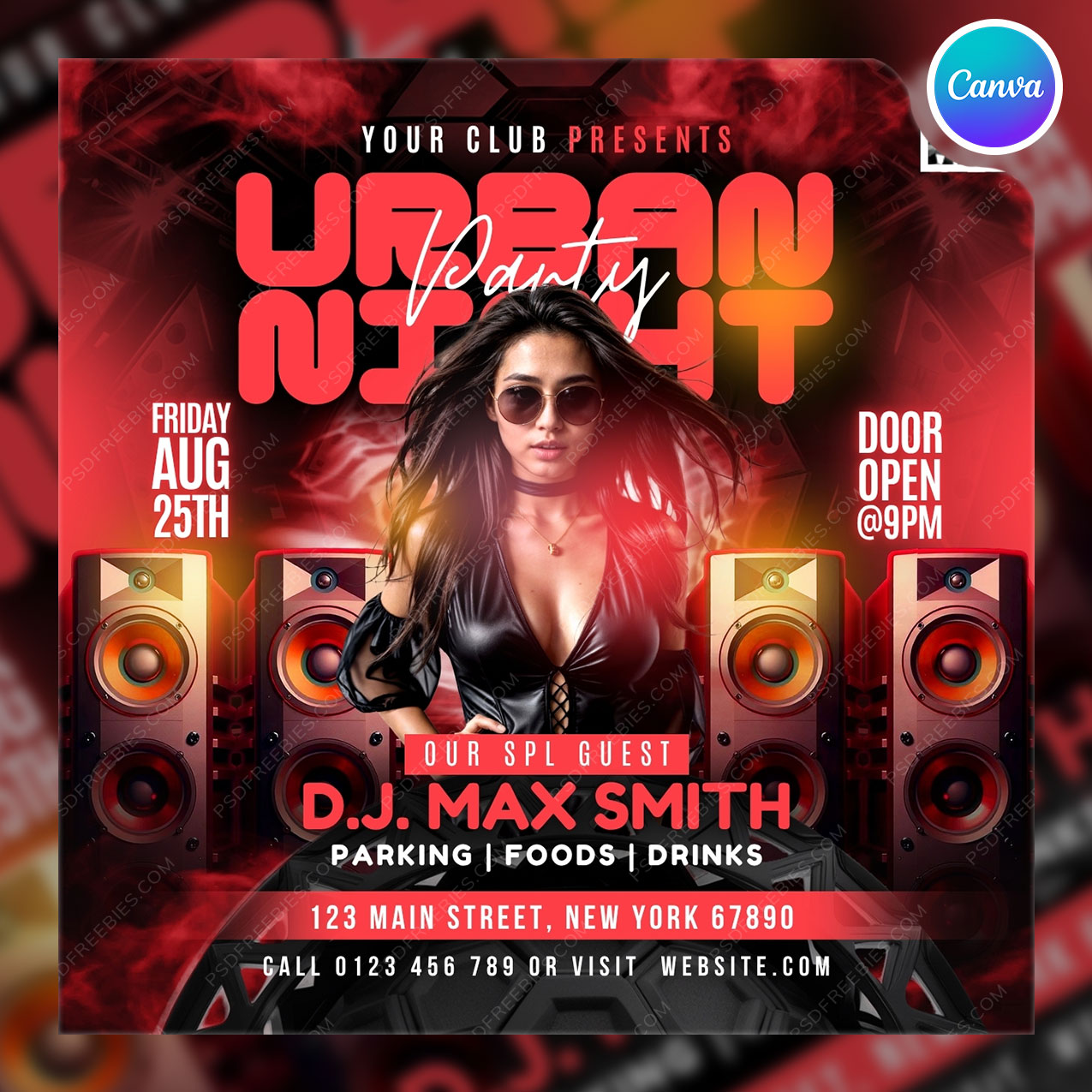 Editable Urban Night Music Party Post Canva | PSDFreebies.com