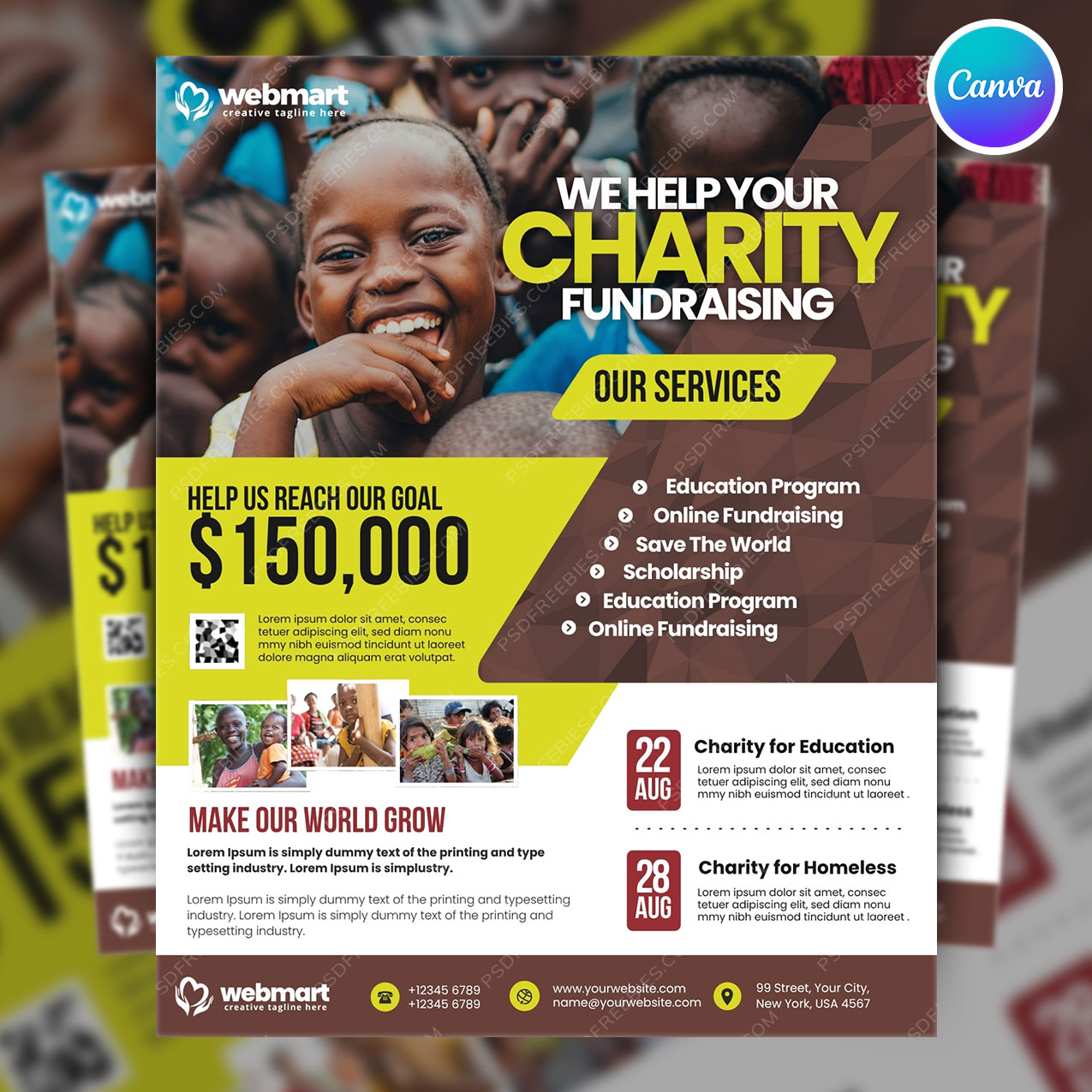 NGO Charity Fundraisers Flyer Canva Template | PSDFreebies.com