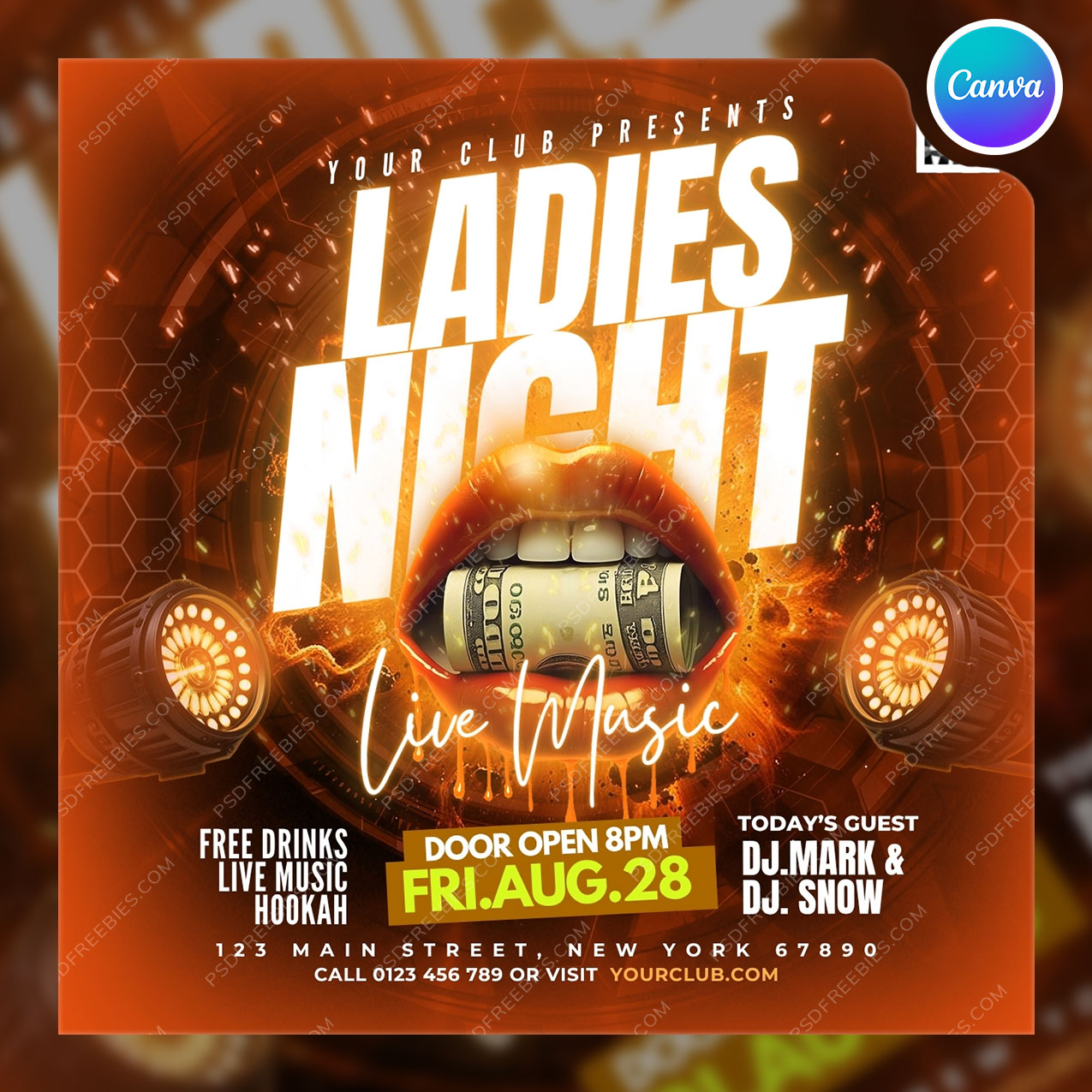 Ladies Night Club Social Media Post Canva Template | PSDFreebies.com