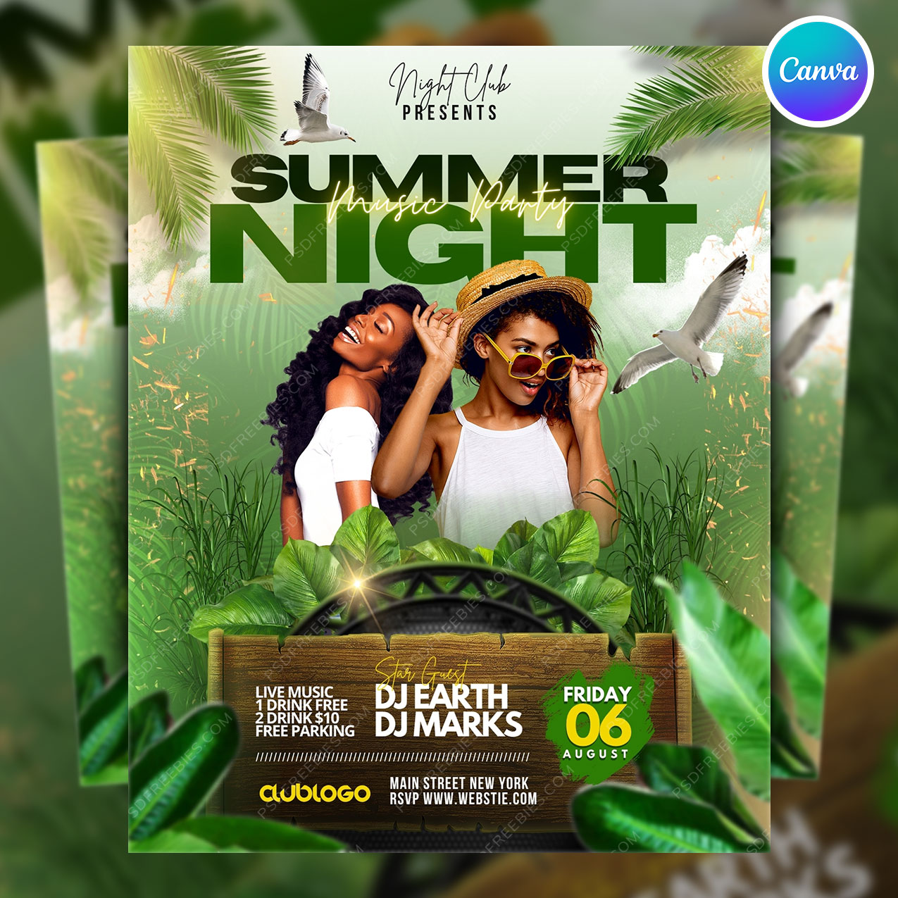 Night Club Summer Party Flyer Canva | PSDFreebies.com