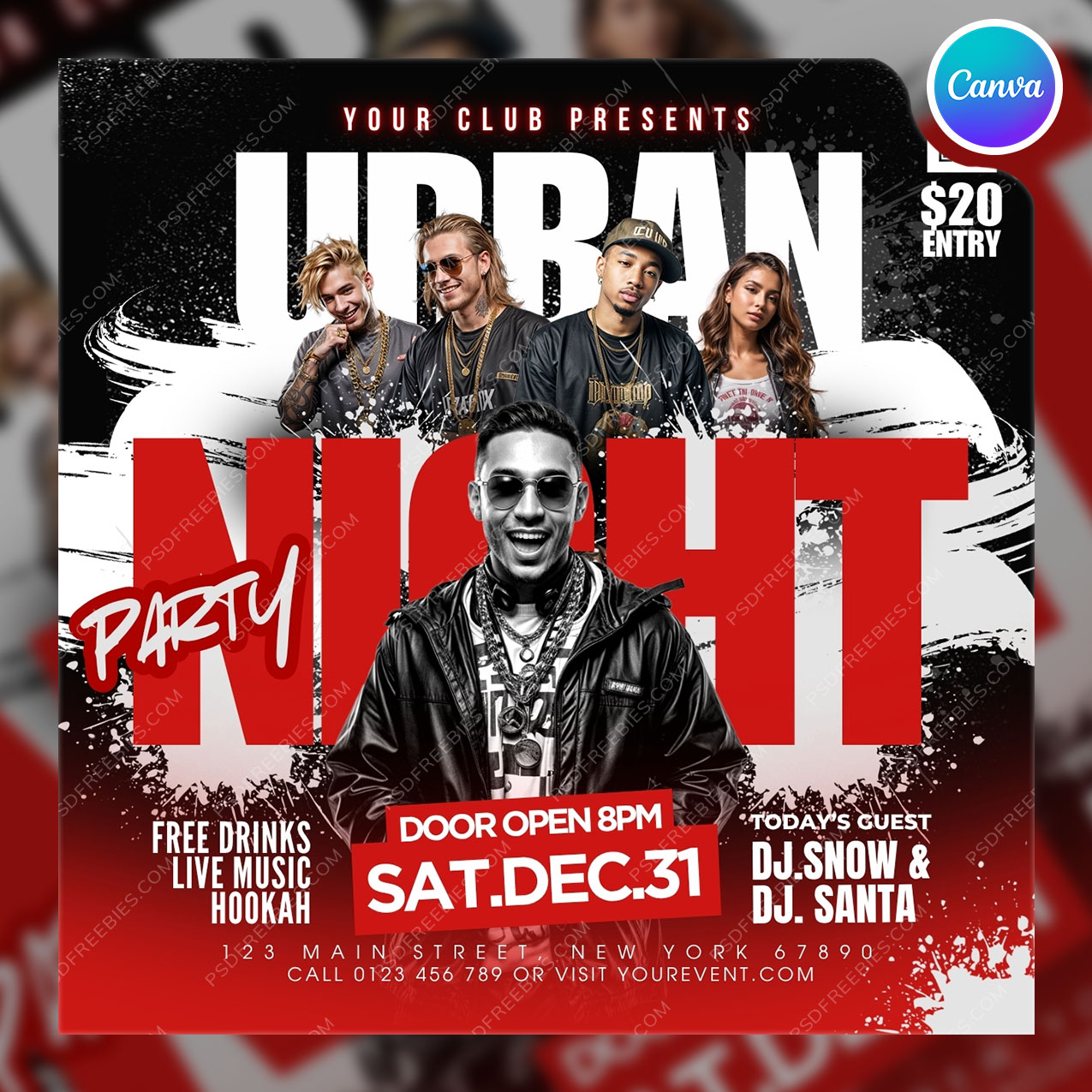 Mega DJ Music Event Social Media Flyer Canva | PSDFreebies.com