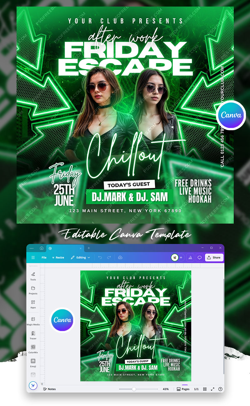 Friday Night Party Social Media Flyer Canva Template | PSDFreebies.com