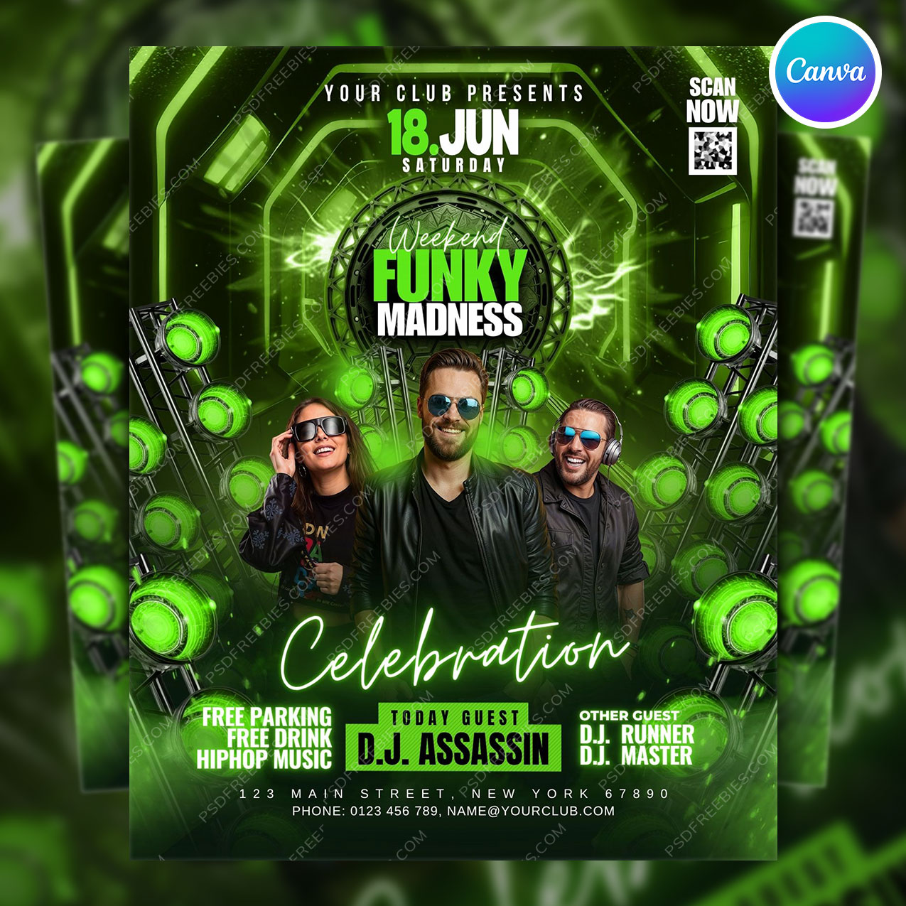 Weekend Funky Music Party Flyer Canva Template | PSDFreebies.com