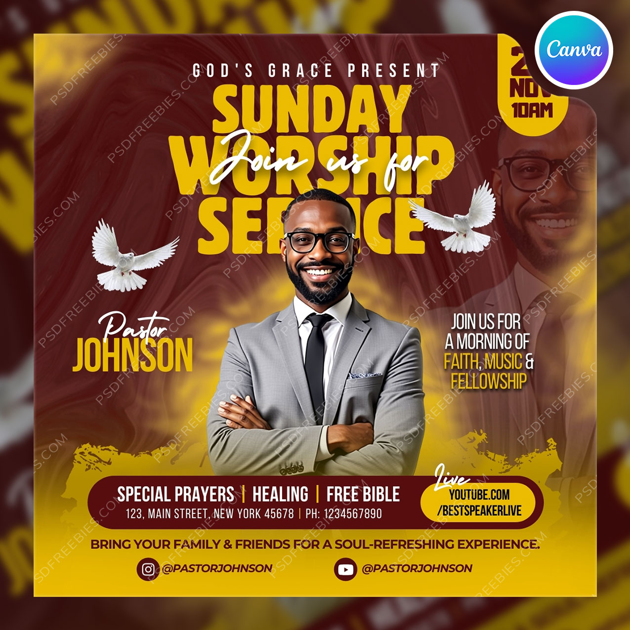 Sunday Church Worship Post Canva Template | PSDFreebies.com