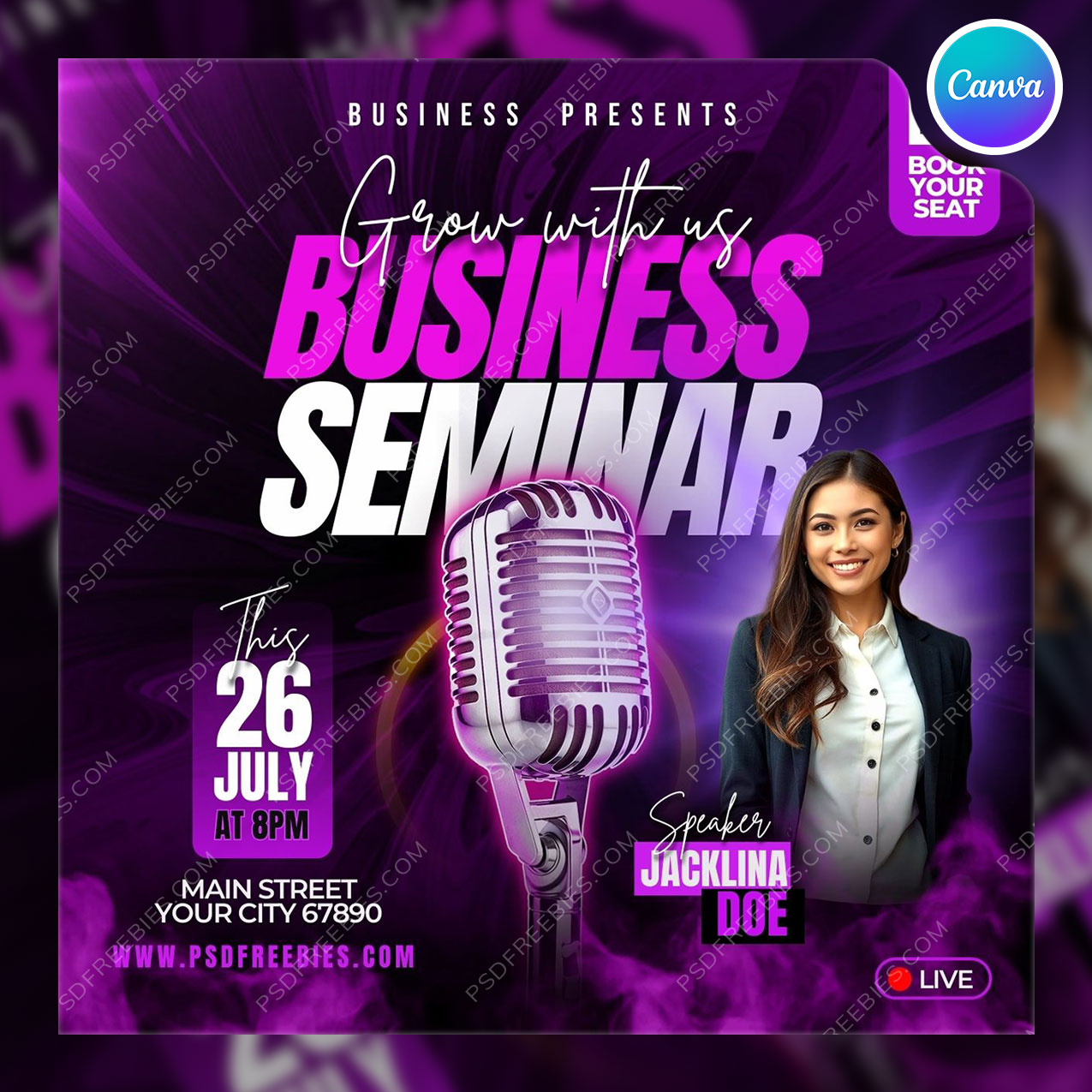 Business Seminar Announcement Post Canva Template | PSDFreebies.com