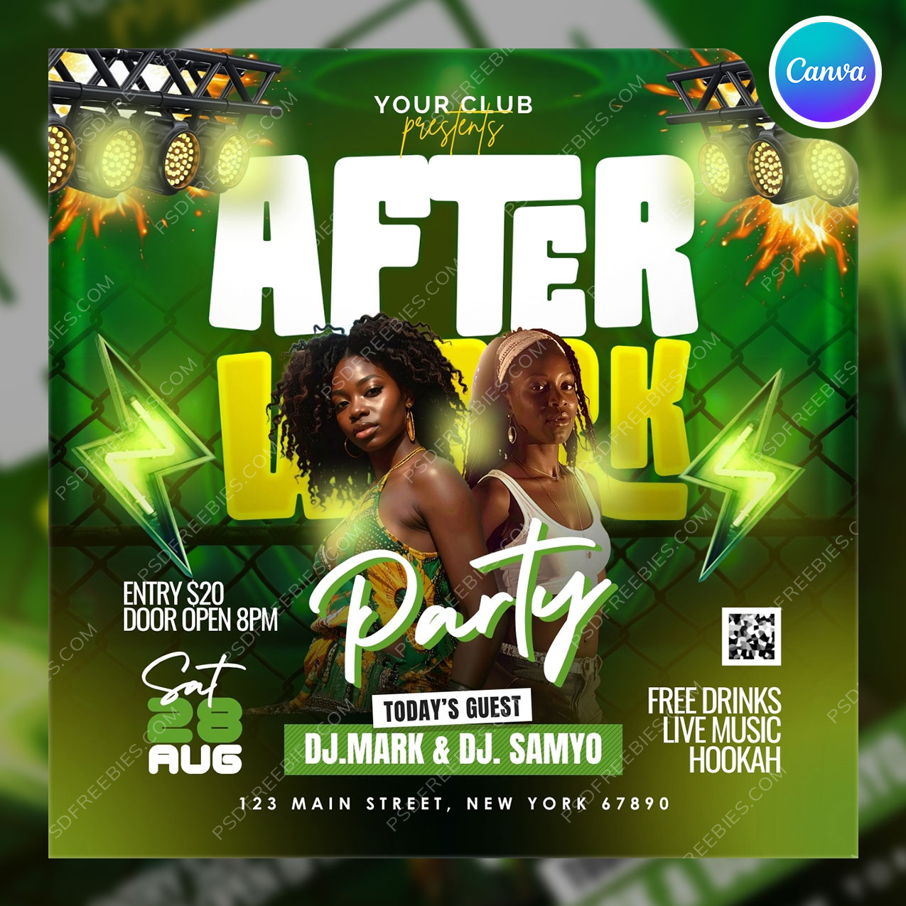 Editable After Work DJ Music Party Post Canva Template | PSDFreebies.com