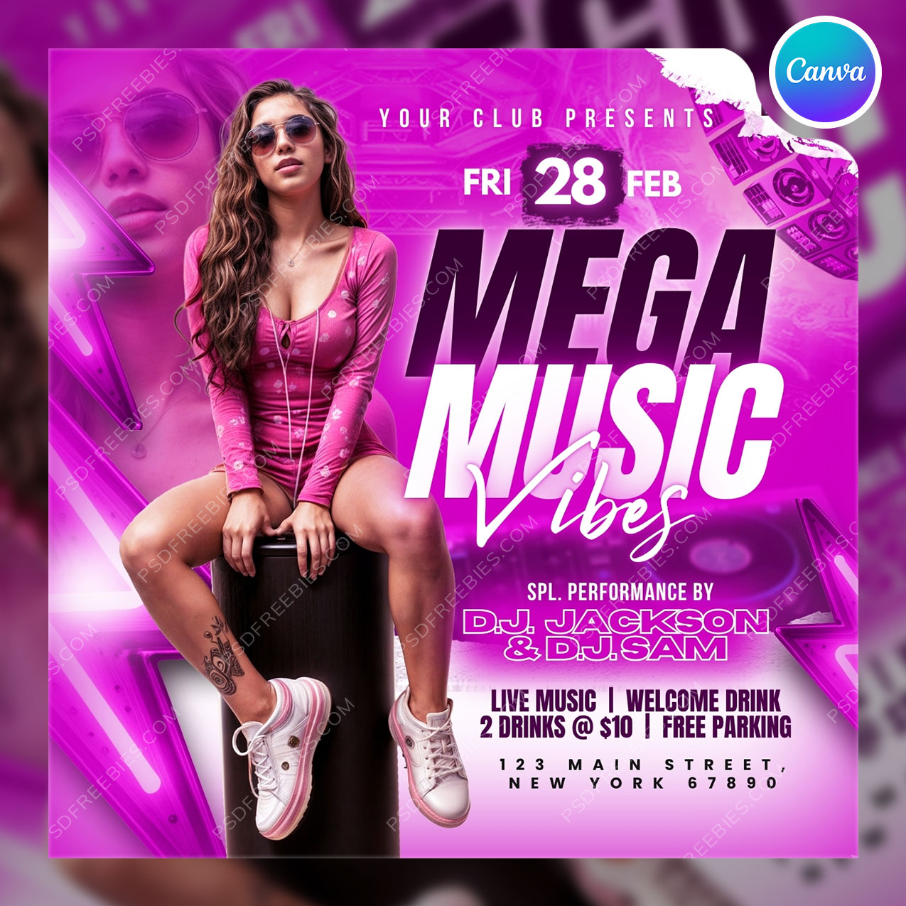 Mega Music Party Social Media Post Canva Template | PSDFreebies.com