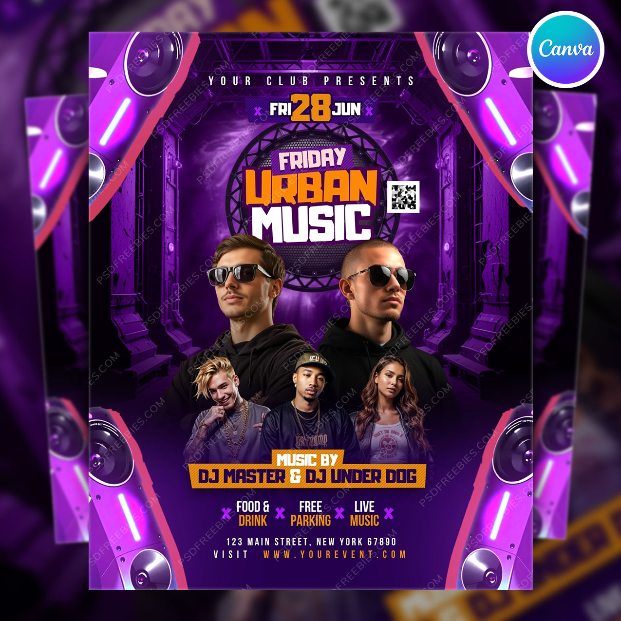 Urban Night DJ Music Event Flyer Canva | PSDFreebies.com