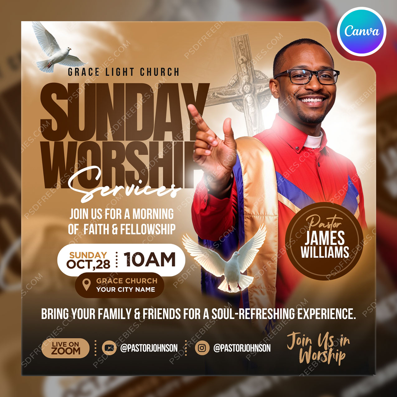 Editable Sunday Worship Post Canva Template | PSDFreebies.com