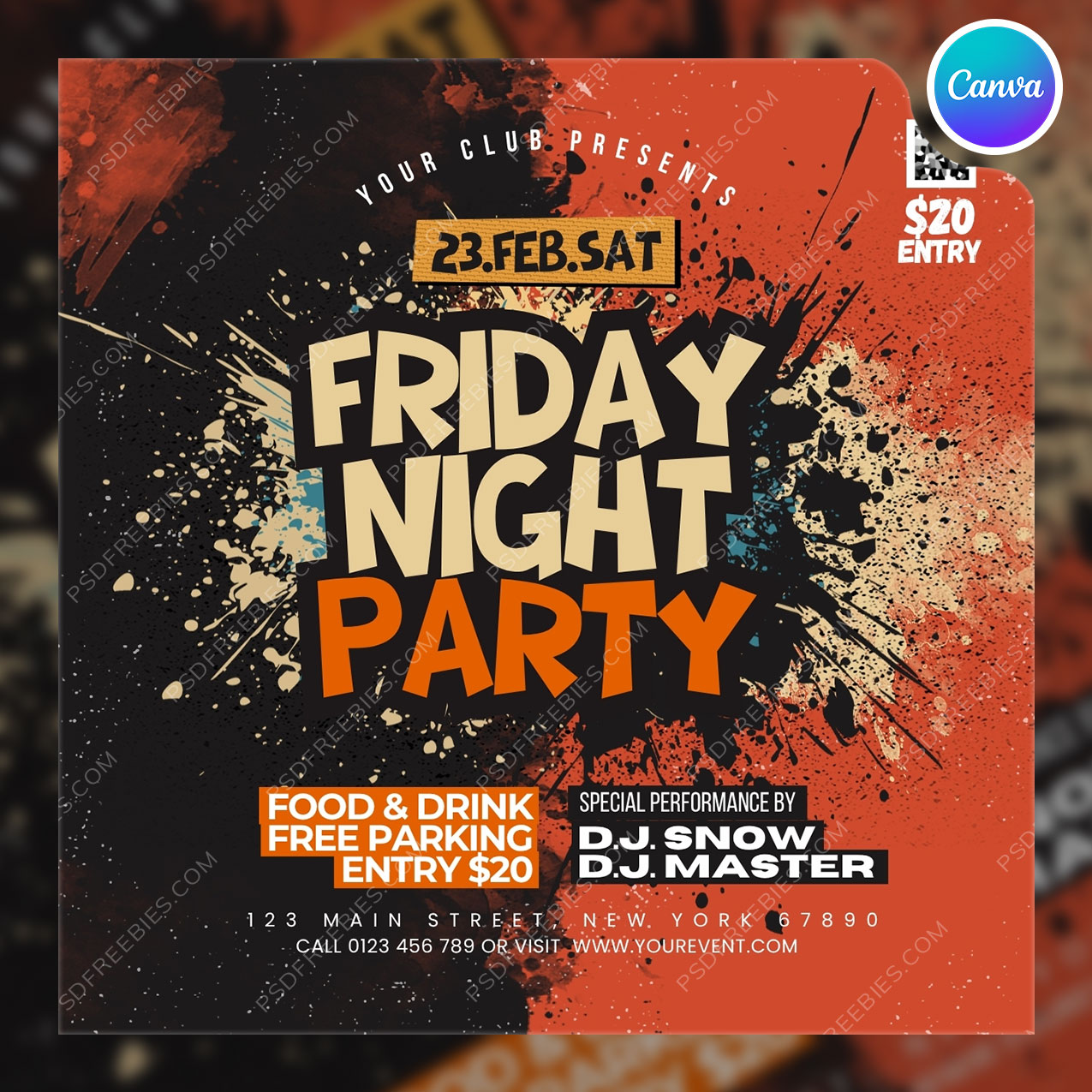 Editable Friday Night Party Post Canva Template | PSDFreebies.com