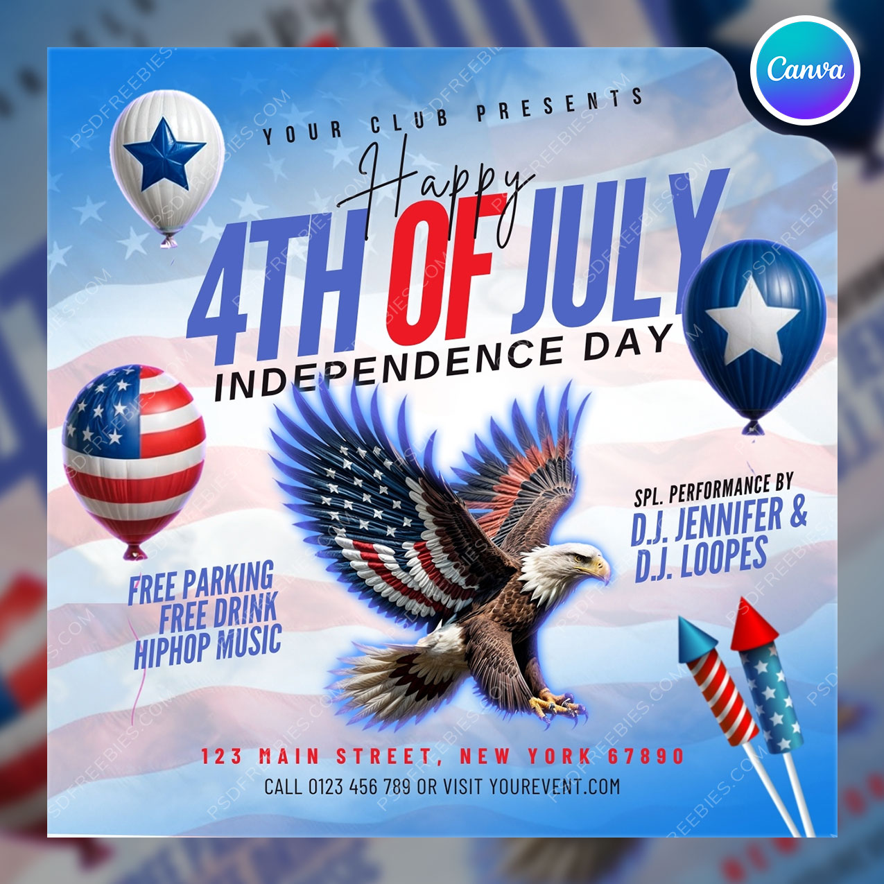 Editable 4th Of July Event Invitation Post Canva Template | PSDFreebies.com