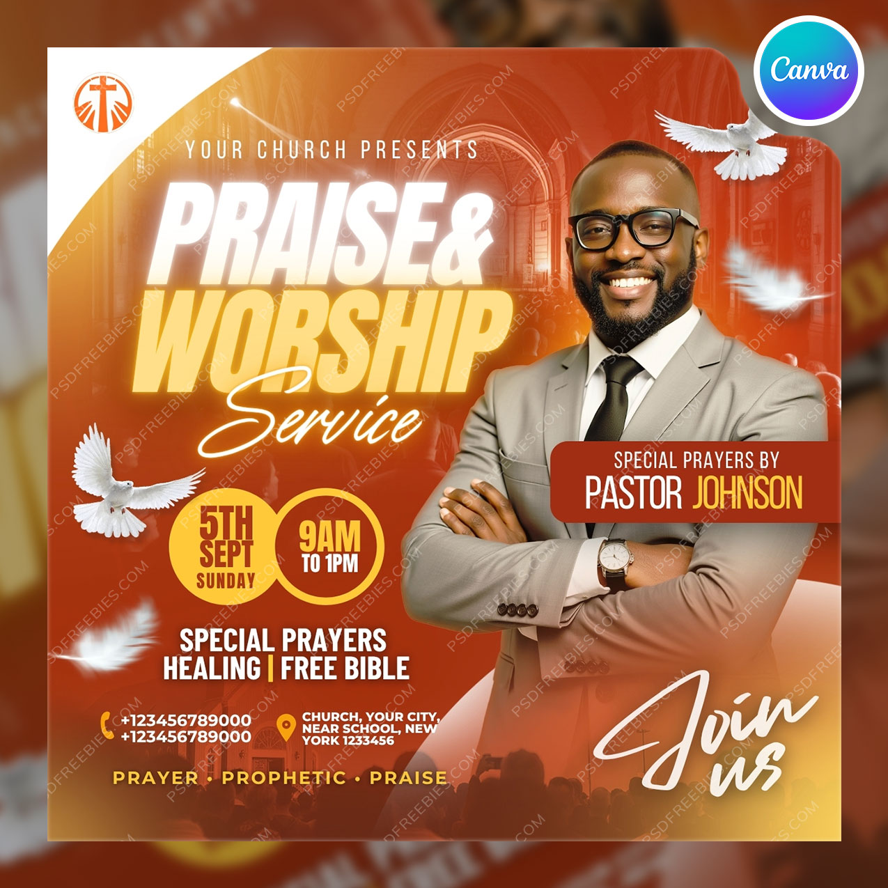 Sunday Worship Church Flyer Canva Template | PSDFreebies.com