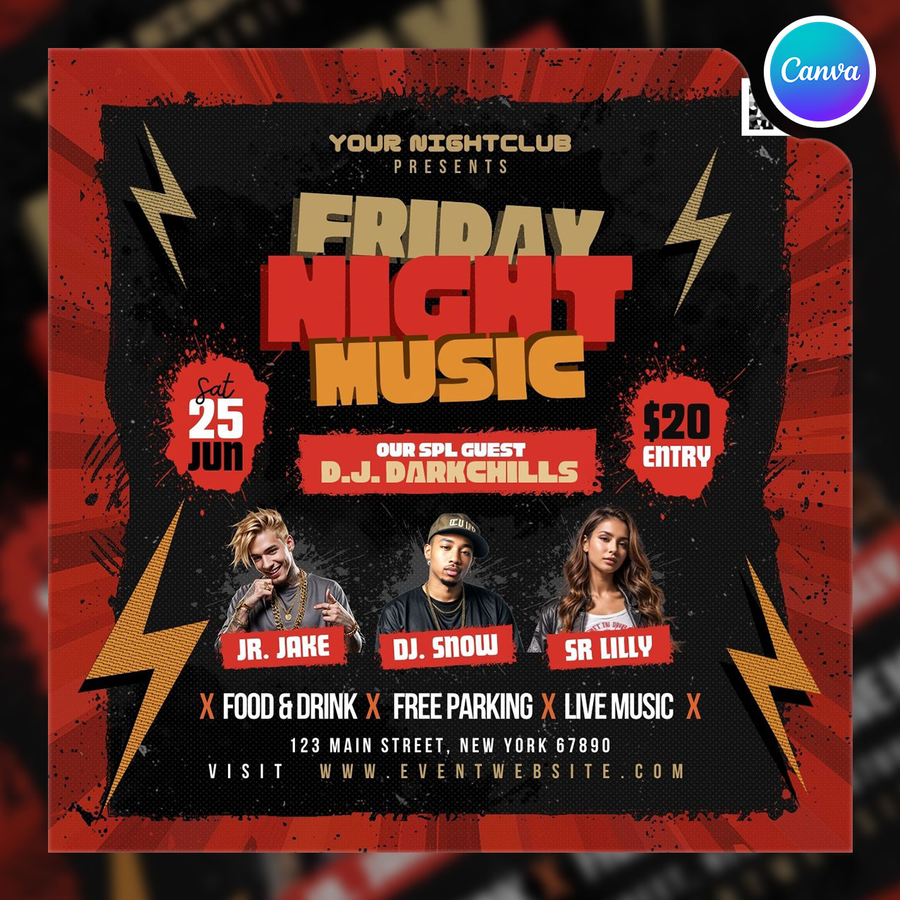 Friday Live Music Event Post Canva Template | PSDFreebies.com