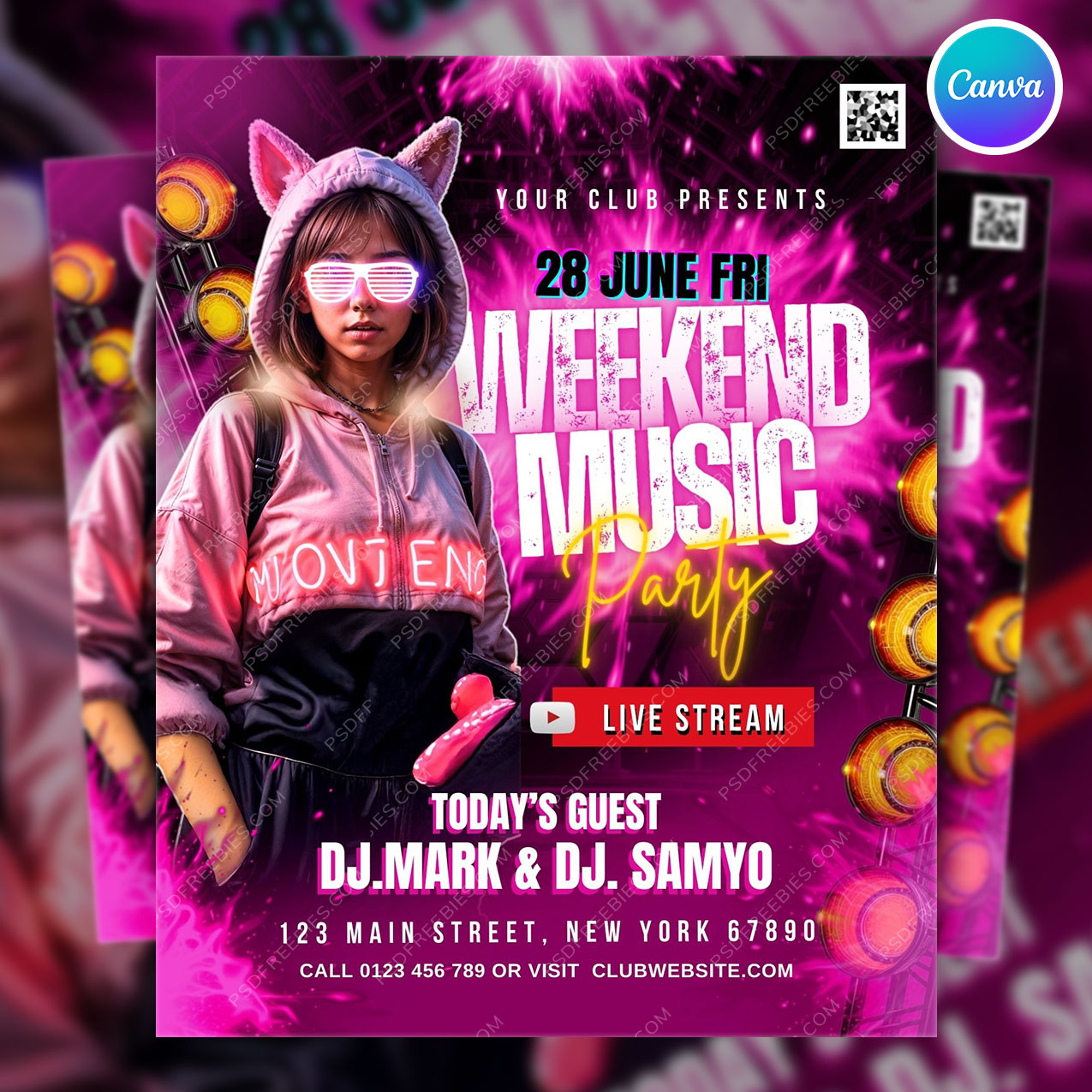 Weekend Music Club Party Flyer Canva Template | PSDFreebies.com