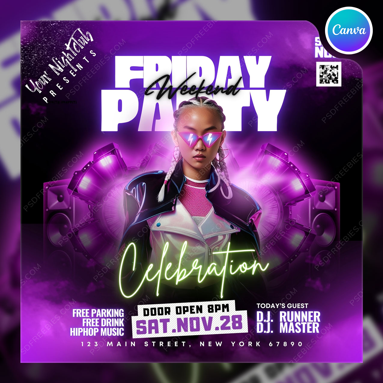 Weekend Club Party Social Media Post Canva Template | PSDFreebies.com