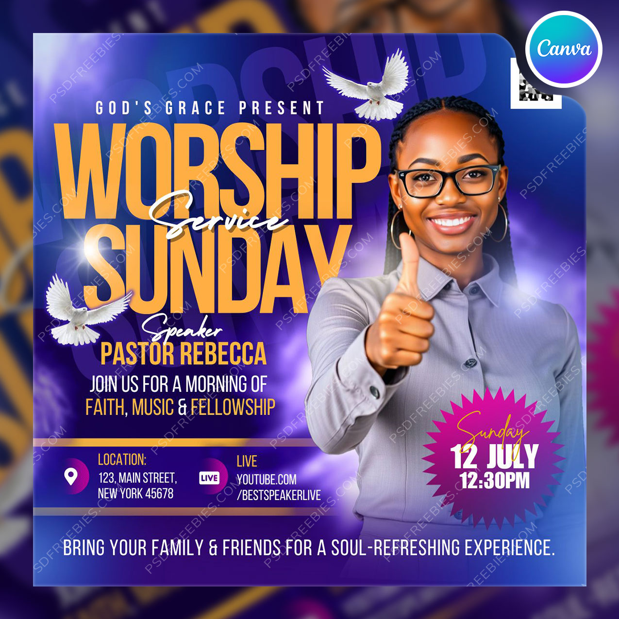 Sunday Church Worship Social Media Post Canva | PSDFreebies.com