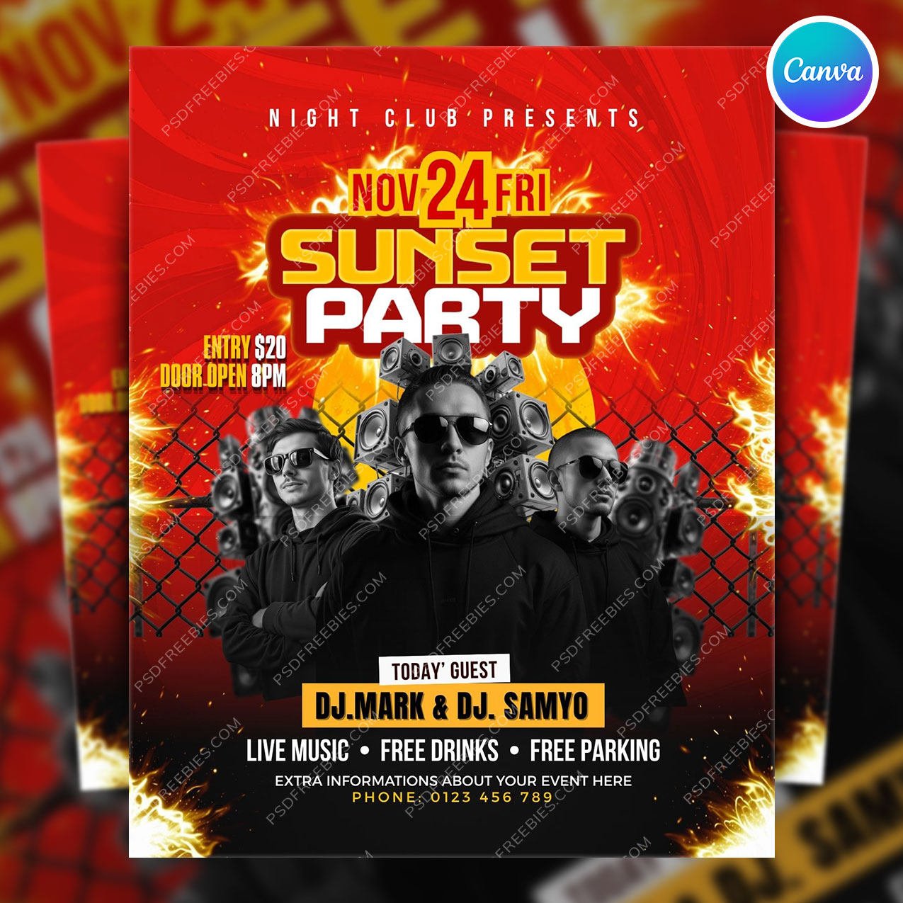 Editable Club DJ Event Party Flyer Canva Template | PSDFreebies.com