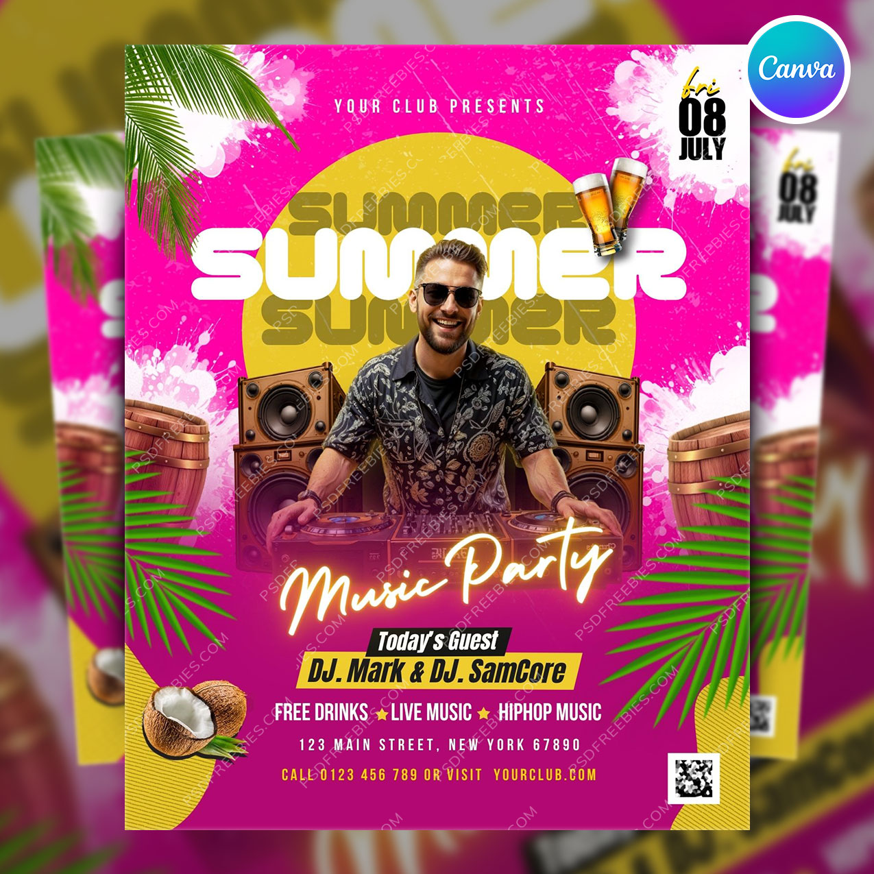 Summer Music Party Flyer Canva Template | PSDFreebies.com