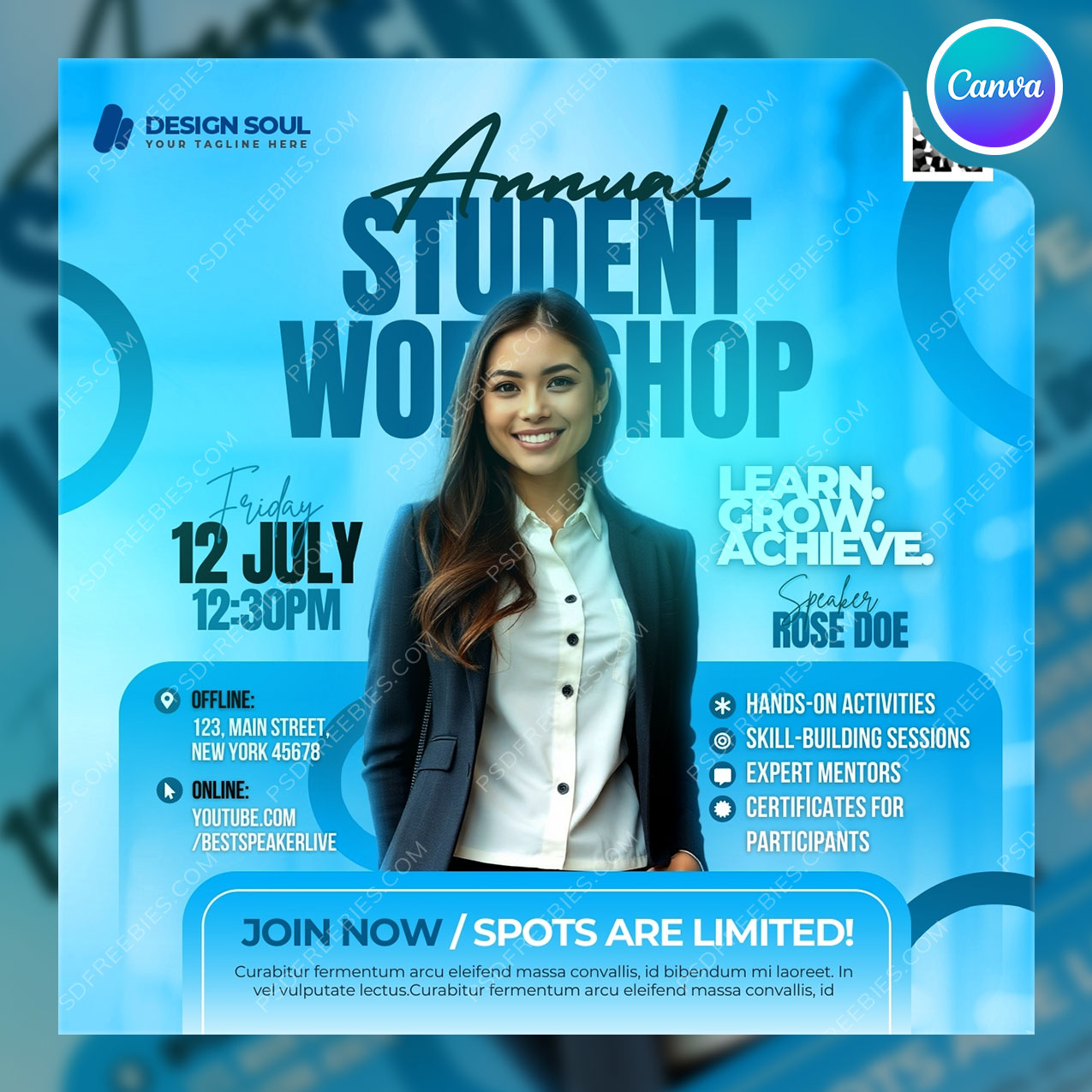 Student and Business Workshop Post Canva Template | PSDFreebies.com