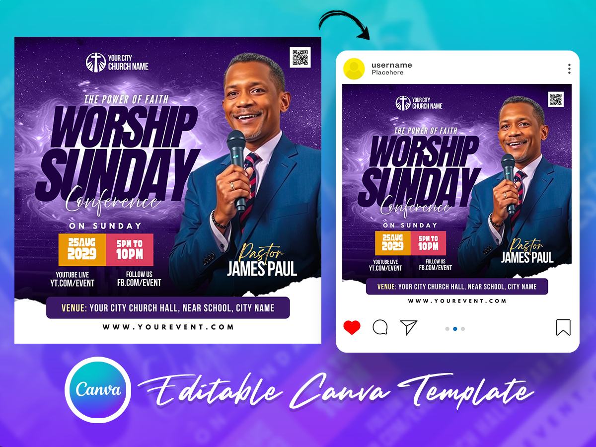 Sunday Church Conference Social Media Flyer Canva Template ...