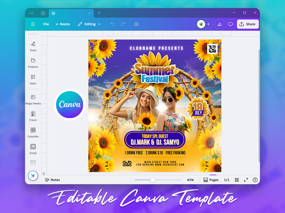 Summer Festival Music Event Social Media Flyer Canva Template ...