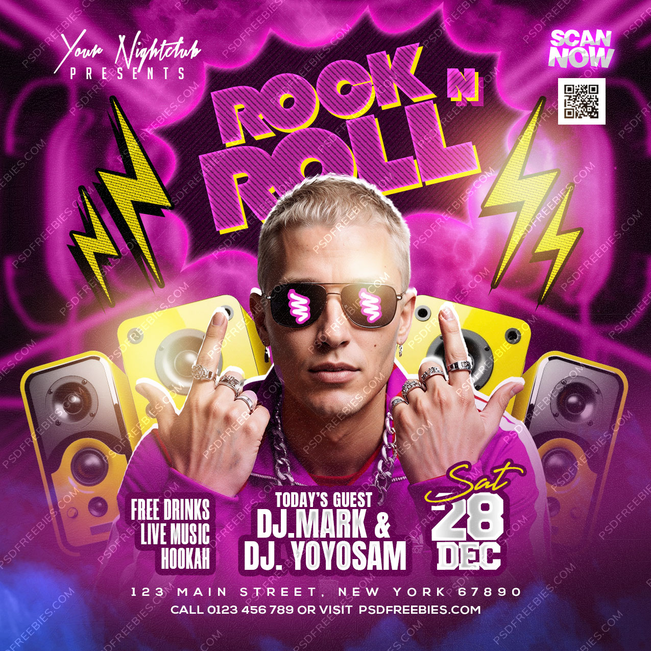 Rock n Roll DJ Music Event Social Media Post PSD | PSDFreebies.com