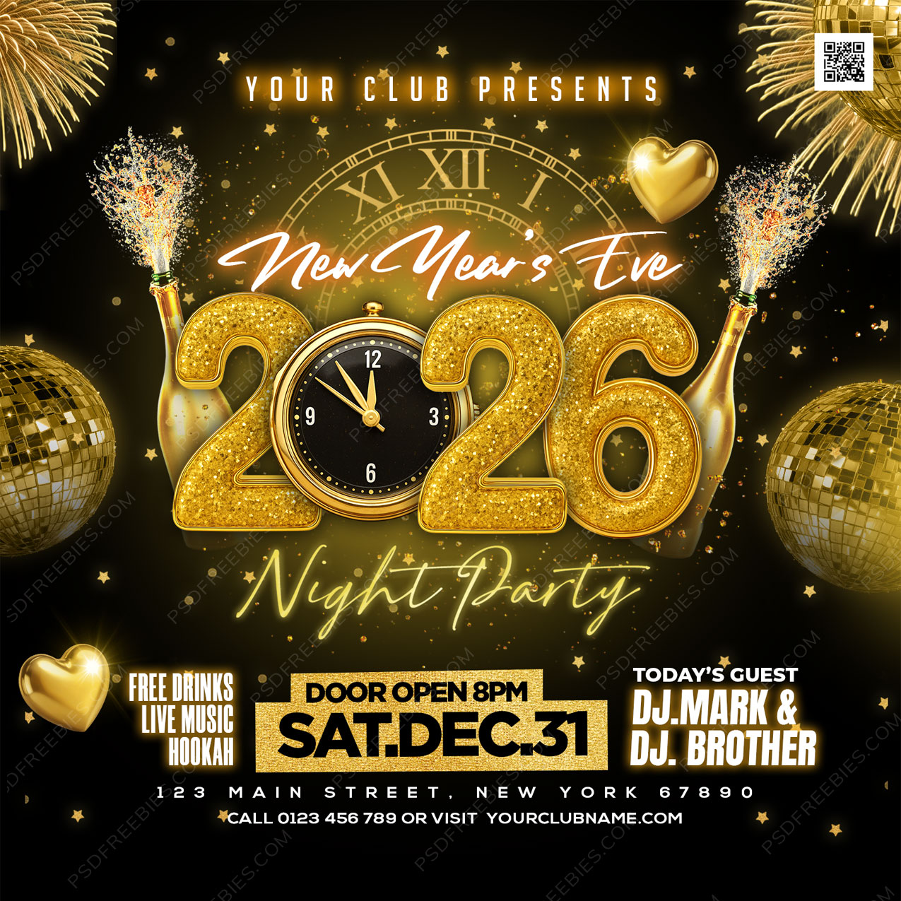 Editable 2026 New Year Celebration Social Media Flyer PSD | PSDFreebies.com