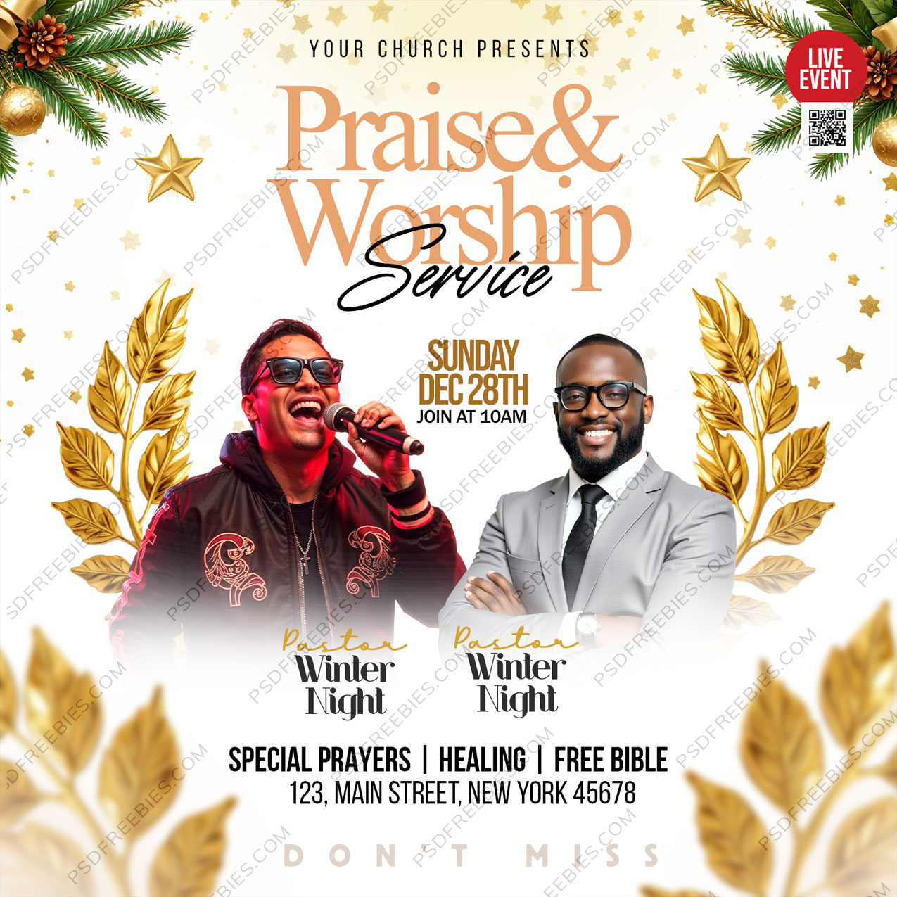 Editable Church Worship Social Media Flyer Design PSD | PSDFreebies.com