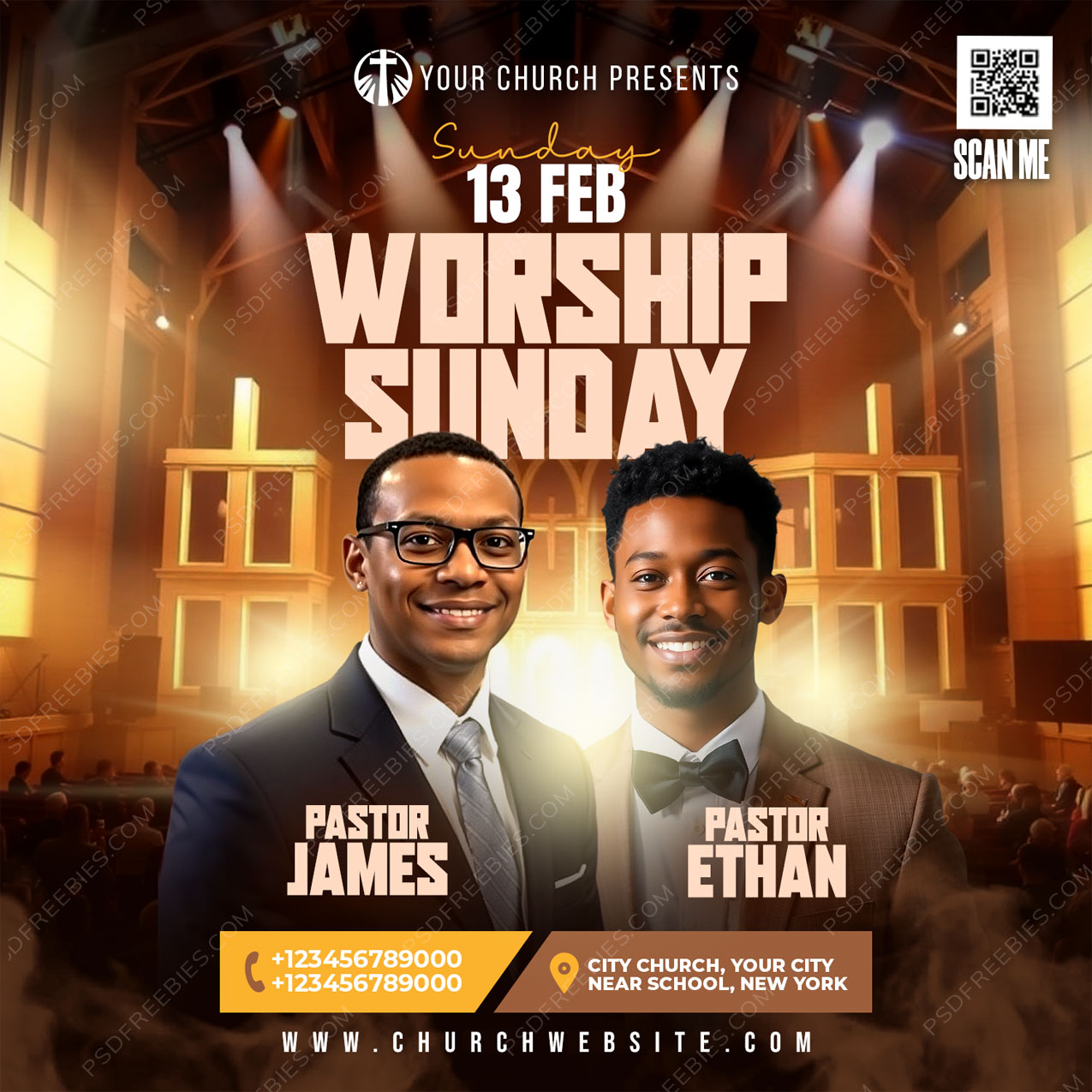 Editable Church Worship Sunday Social Media Flyer PSD | PSDFreebies.com