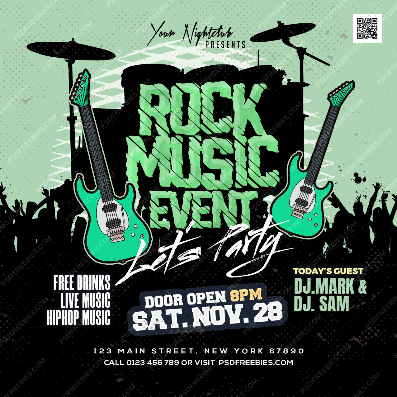Rock Music Event Square Post PSD Template | PSDFreebies.com