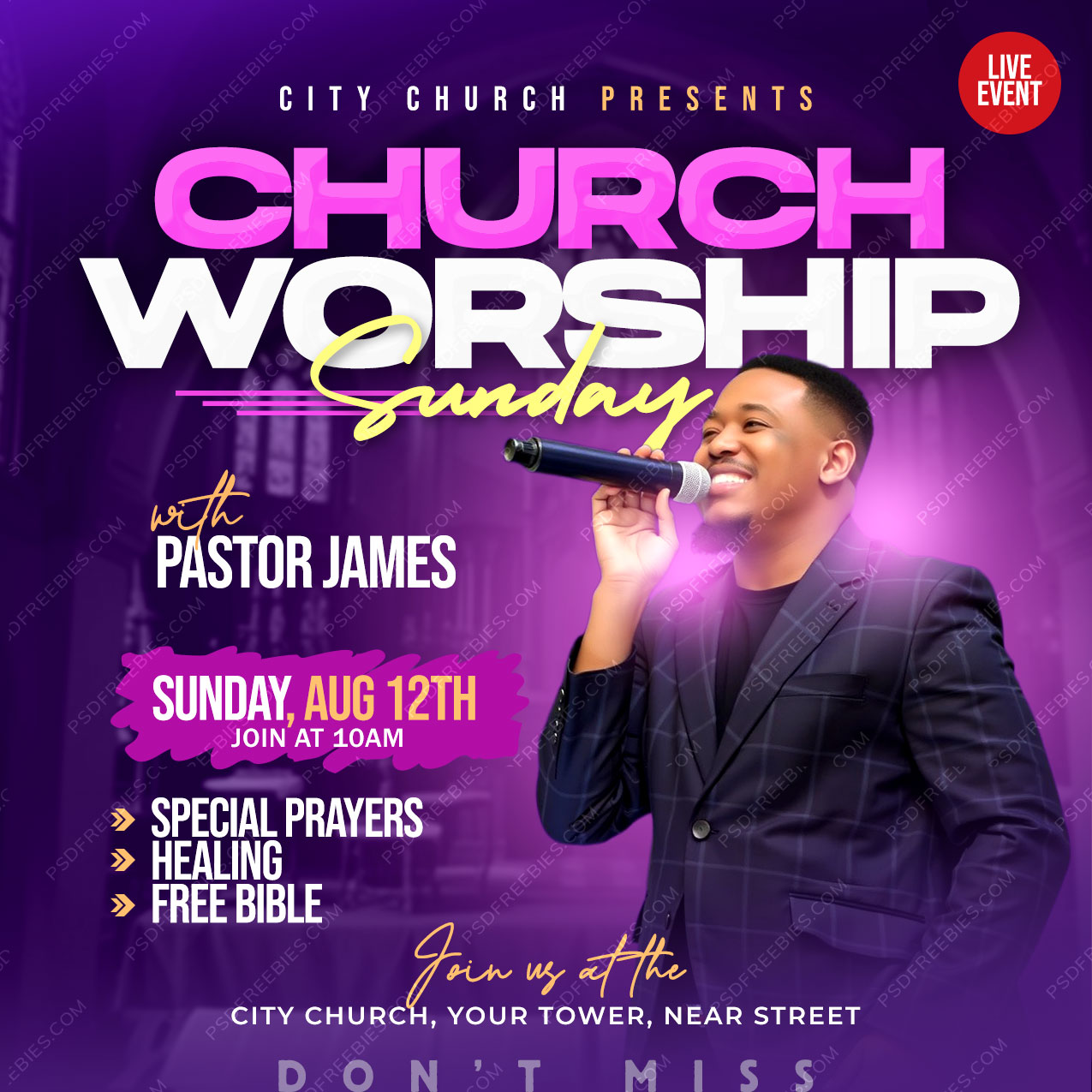 Editable Church Worship Sunday Post Design PSD | PSDFreebies.com