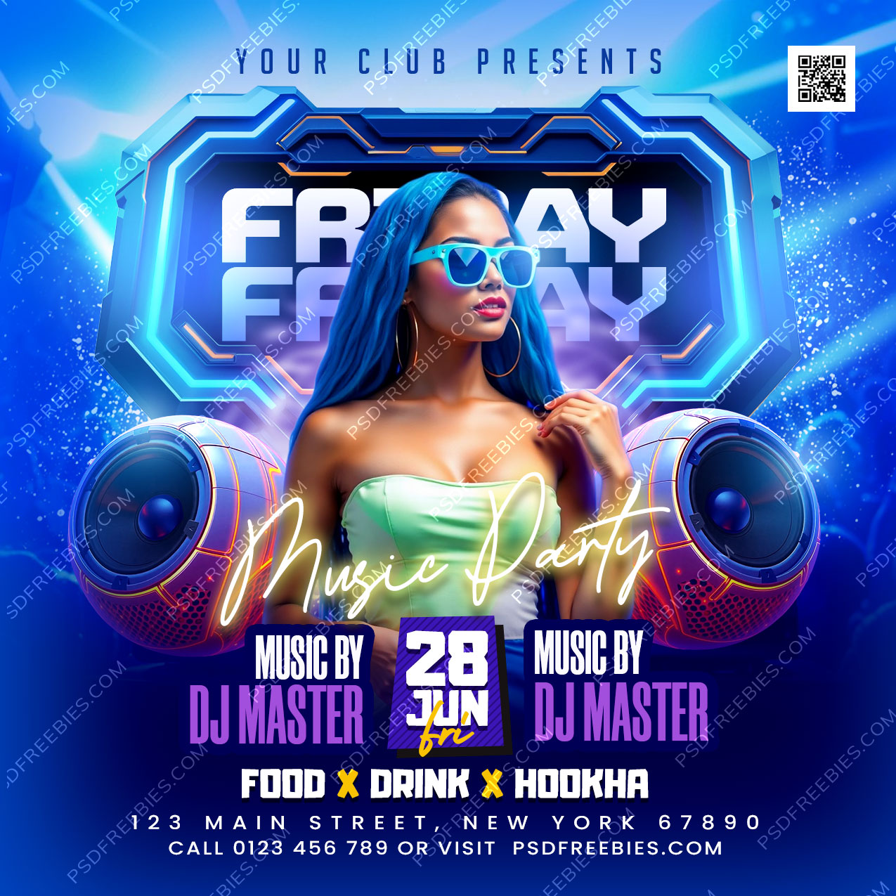 Electro Night Music Party Post PSD | PSDFreebies.com