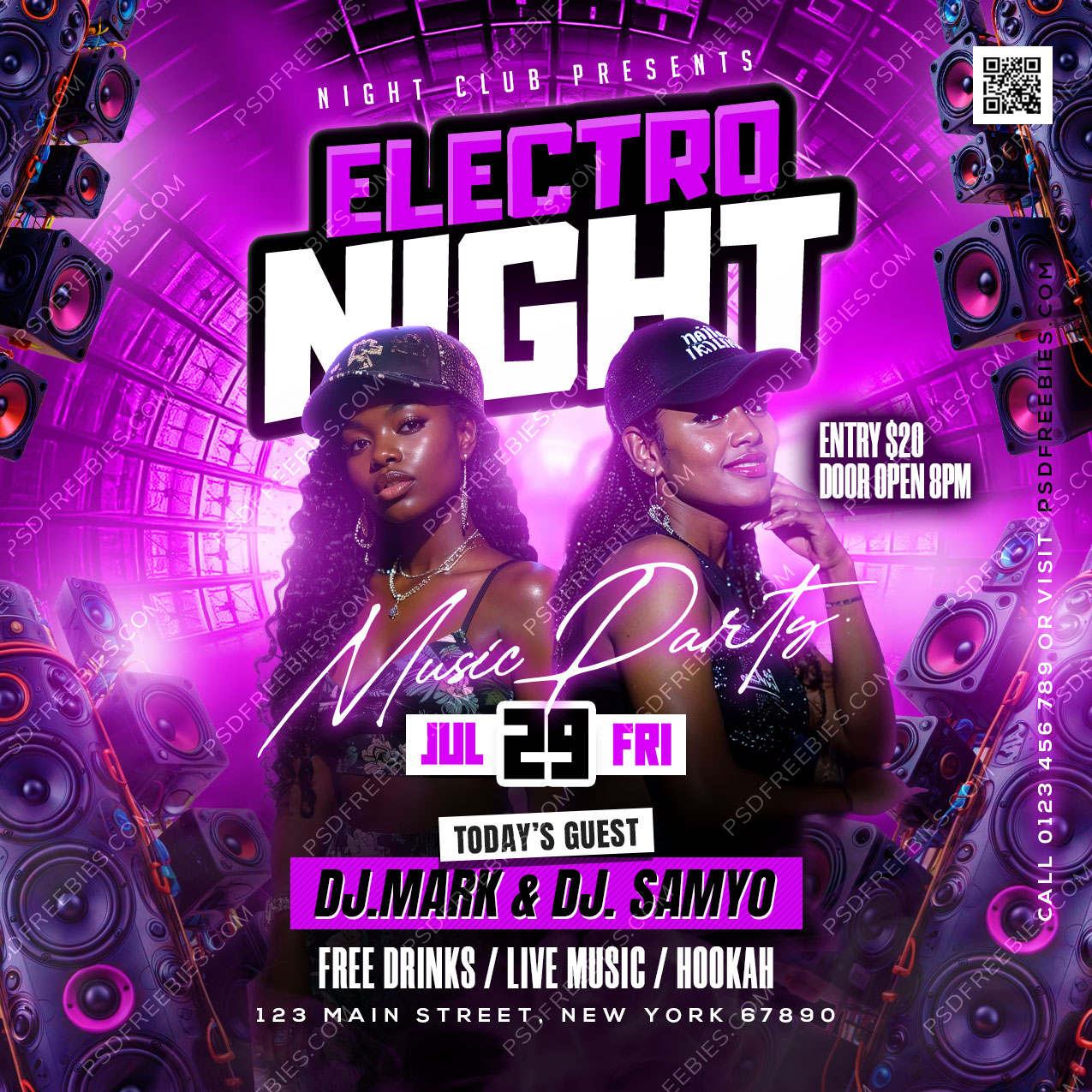 Free PSD | Weekend Electro Night Music Party Post PSD | PSDFreebies.com
