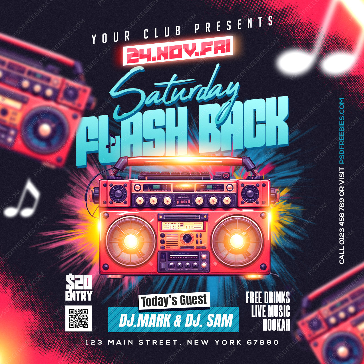 Saturday Flashback Music Party Post PSD | PSDFreebies.com