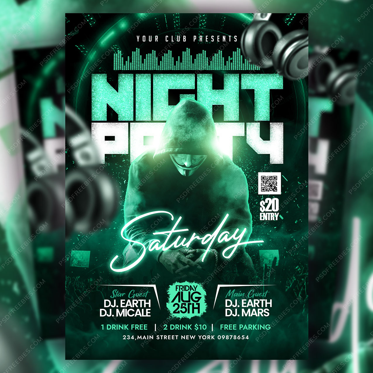 Saturday Night Club DJ Party Flyer PSD | PSDFreebies.com