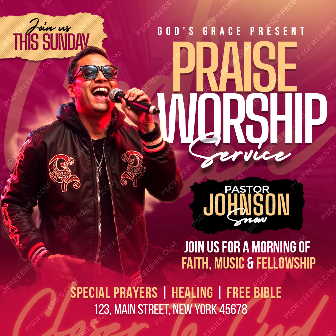 Church Worship Social Media Post PSD Template | PSDFreebies.com