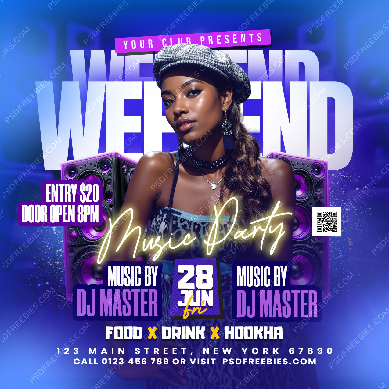 Editable Weekend Club Party Flyer PSD | PSDFreebies.com